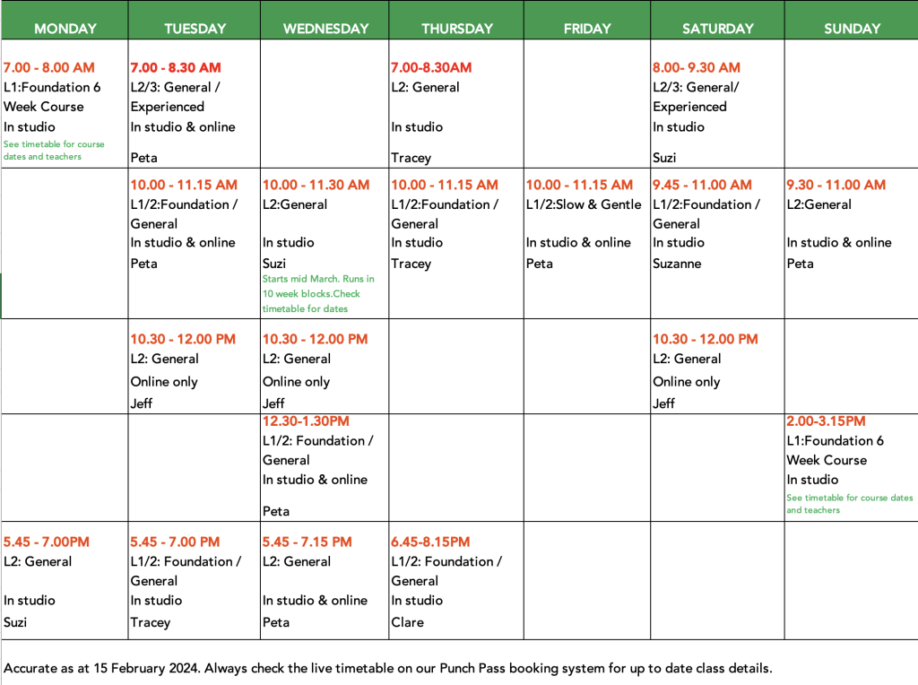 Timetable + booking - Redfern Yoga Space